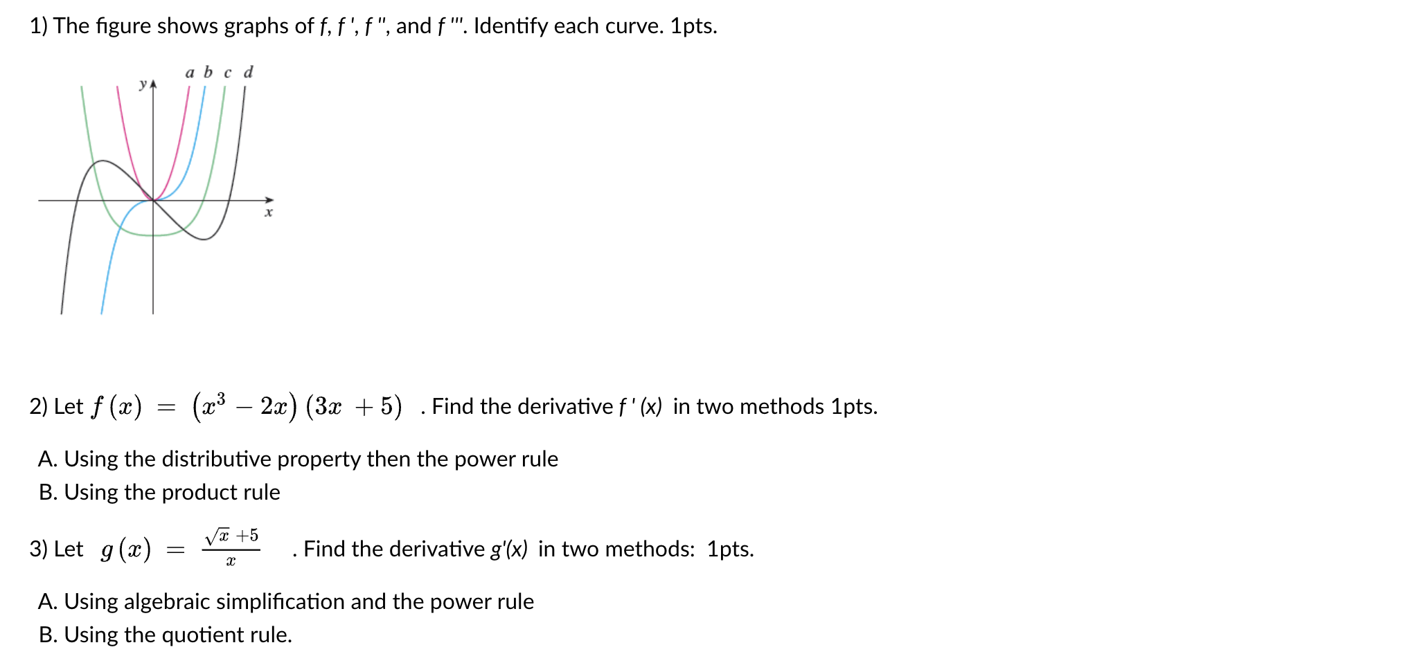 Solved 1) The figure shows graphs of f,f′,f′′, and f′′. | Chegg.com