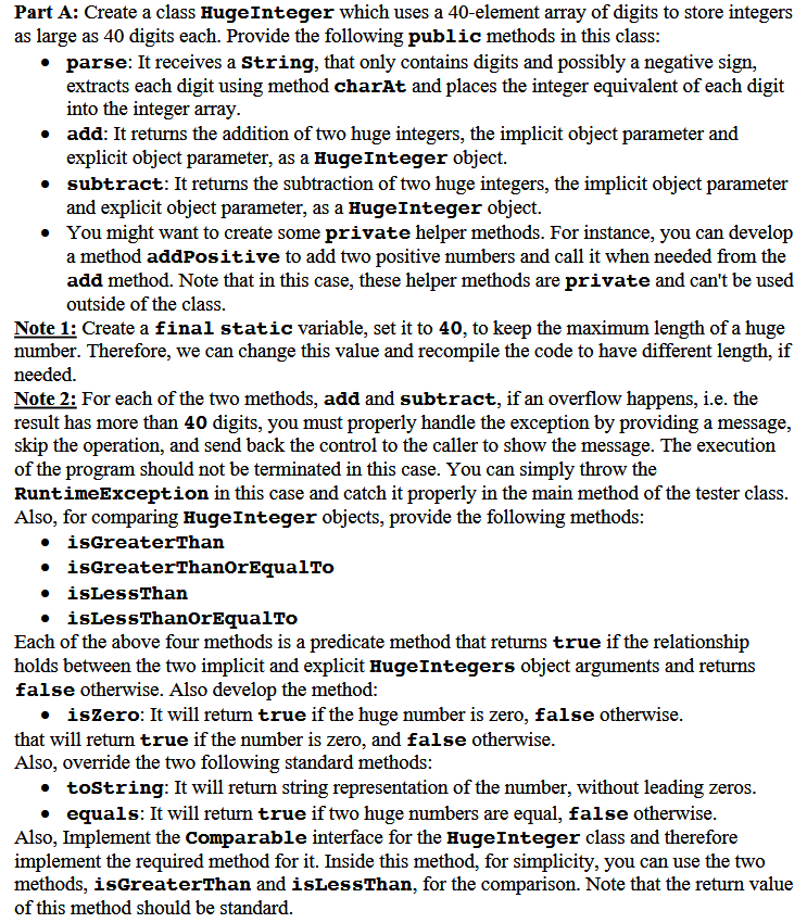 Solved Part A: Create a class Huge Integer which uses a | Chegg.com