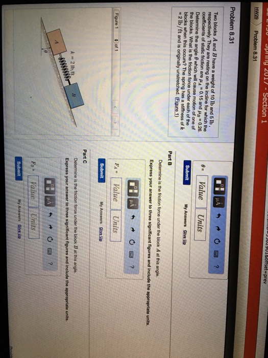 Solved Two blocks A and B have a weight of 10 lb and 5lb. | Chegg.com