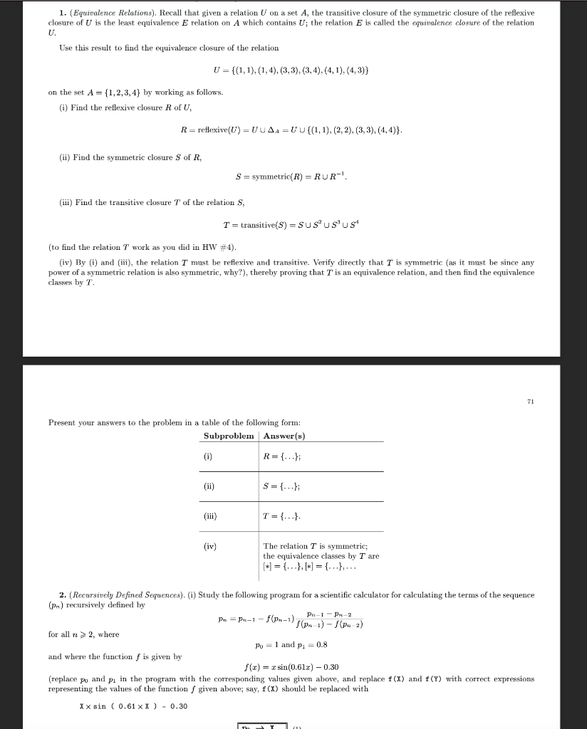 Solved 1. (Equivalence Relations). Recall that given a | Chegg.com