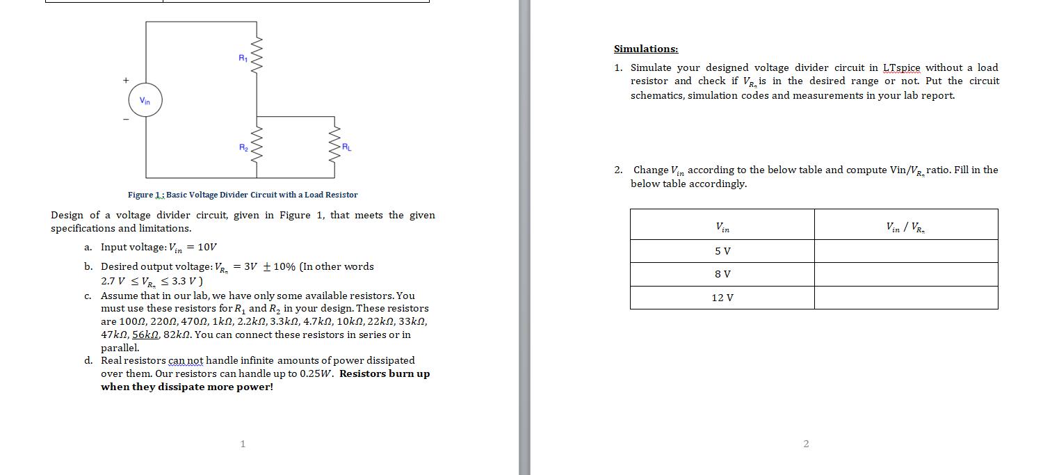 Solved Simulations:Simulate your designed voltage divider | Chegg.com