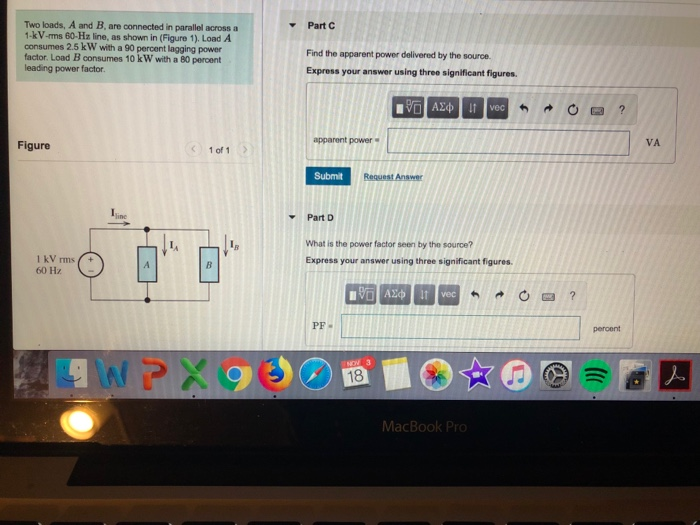 Solved Part A Two loads, A and B, are connected in parallel | Chegg.com