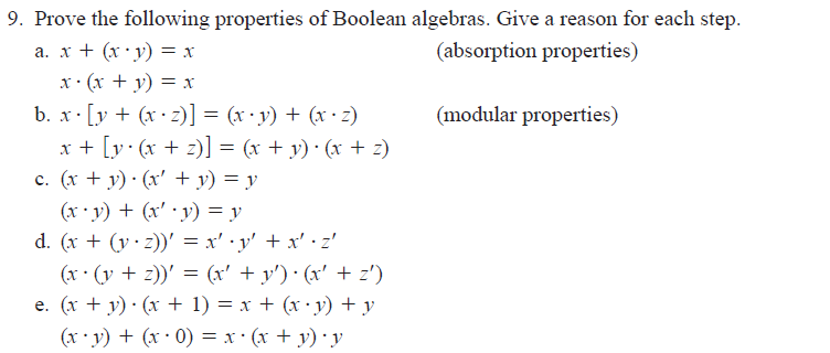 Solved 9 Prove The Following Properties Of Boolean