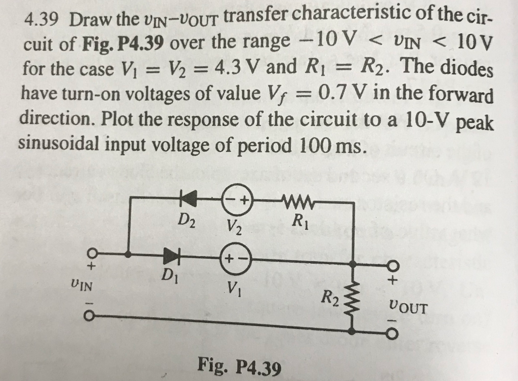 Solved 4.39 Draw the vIN-VOUT transfer characteristic of the | Chegg.com