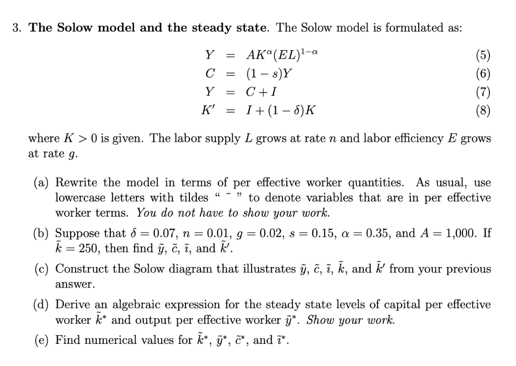 Solved 3. The Solow model and the steady state. The Solow | Chegg.com