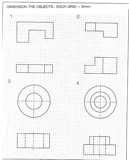 Solved DIMENSION THE OBJECTS. EACH GRID = 3mm | Chegg.com Solved DIMENSION THE OBJECTS. EACH GRID = 3mm | Chegg.com