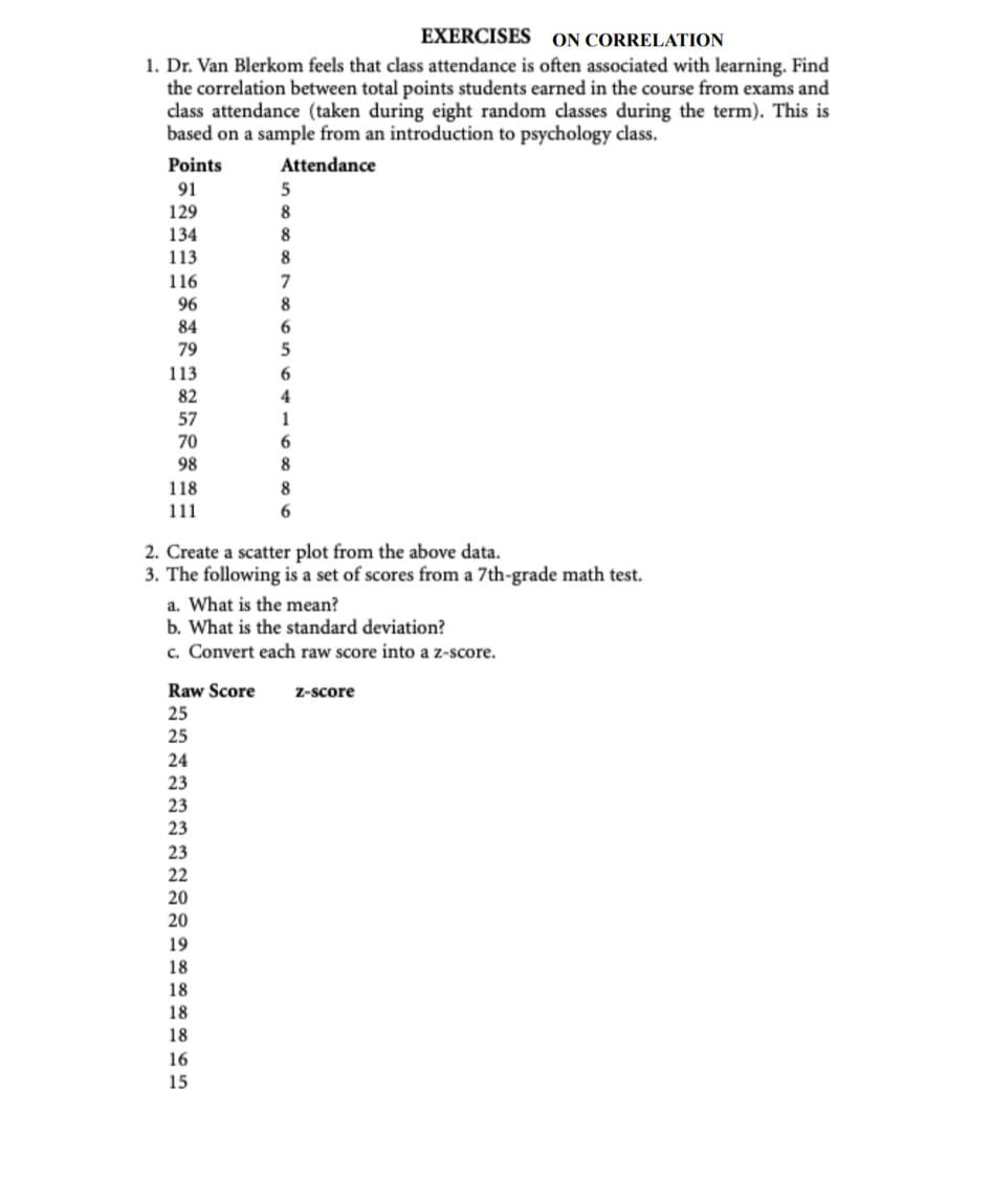 Solved EXERCISES ON CORRELATION 1. Dr. Van Blerkom feels | Chegg.com