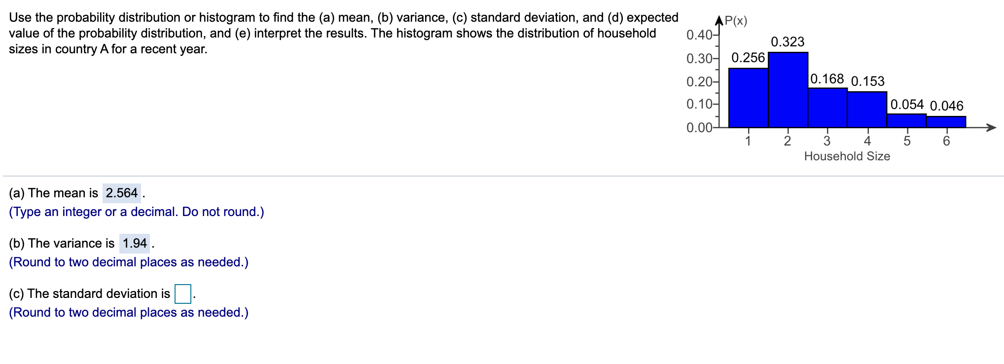 Solved Use the probability distribution or histogram to find | Chegg.com