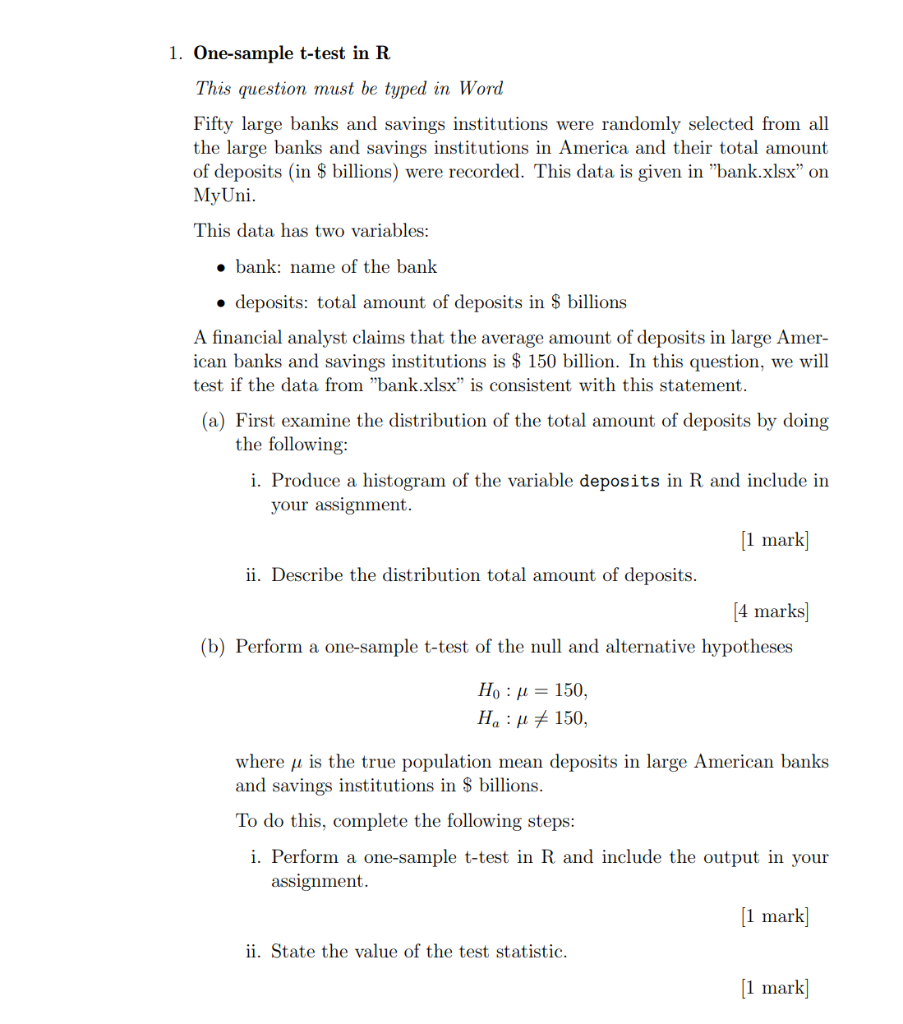 Solved 1. One-sample t-test in R This question must be typed | Chegg.com
