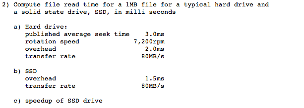 2) Compute file read time for a 1MB file for a | Chegg.com