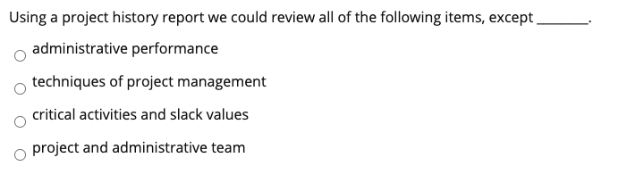 Solved Using a project history report we could review all of | Chegg.com