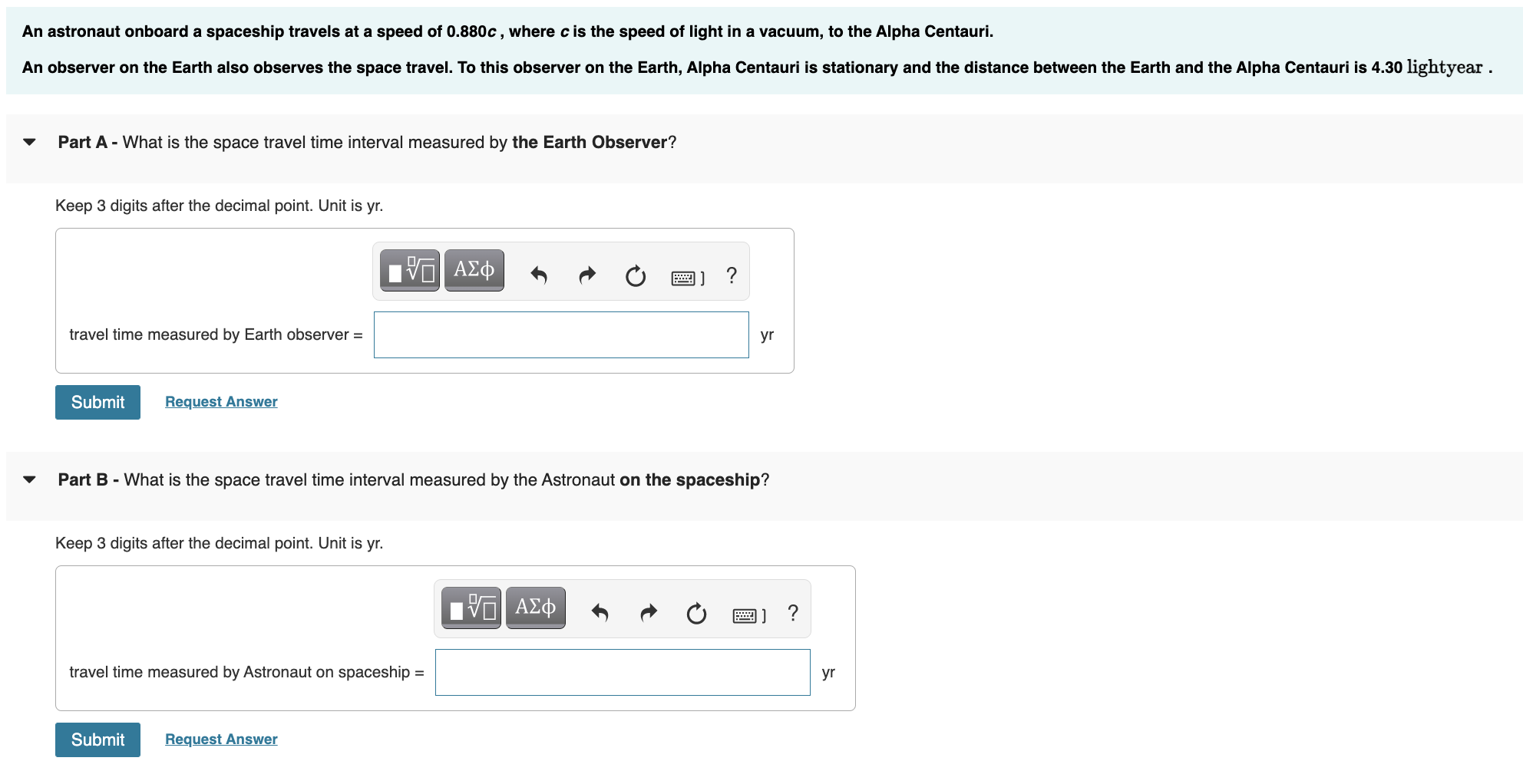 Solved Learning Goal: Special relativity- Space travel - | Chegg.com