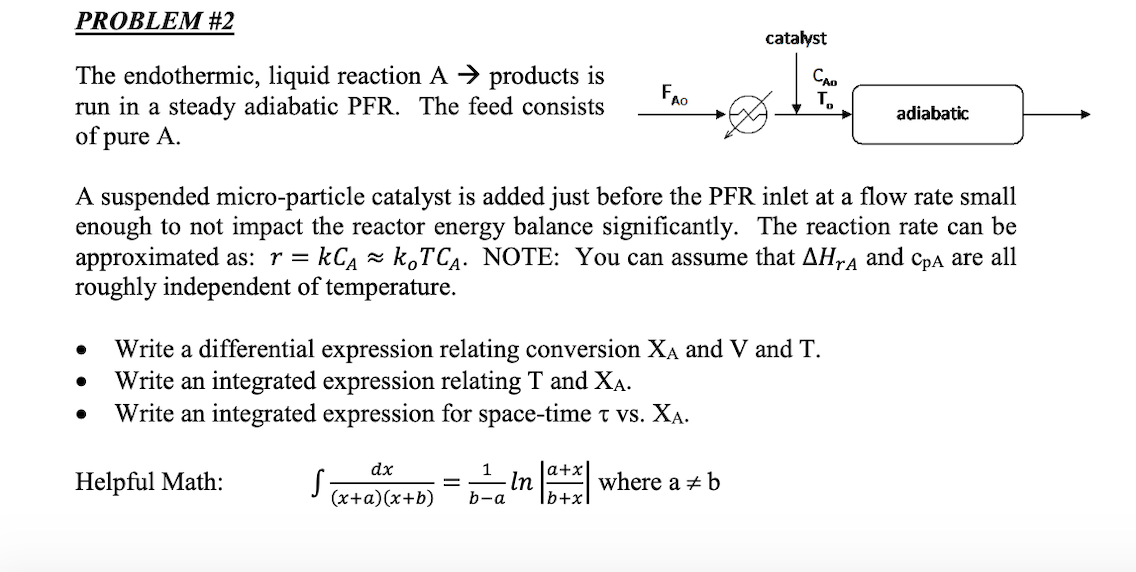 Solved PROBLEM #2 catalyst FAO The endothermic, liquid | Chegg.com