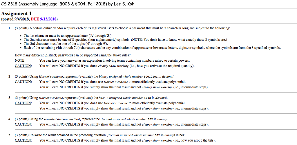 Solved CS 2318 (Assembly Language, S003 & S004, Fall 2018) | Chegg.com