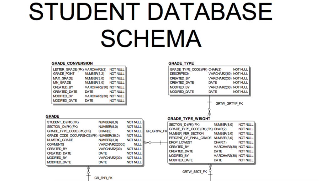 Solved STUDENT DATABASE SCHEMA GRADE CONVERSION LETTER GRADE | Chegg.com