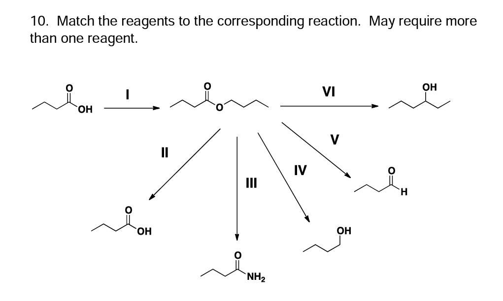 Solved 10. Match the reagents to the corresponding reaction. | Chegg.com