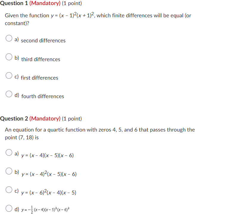 Solved Question 1 (Mandatory) (1 point) Given the function | Chegg.com