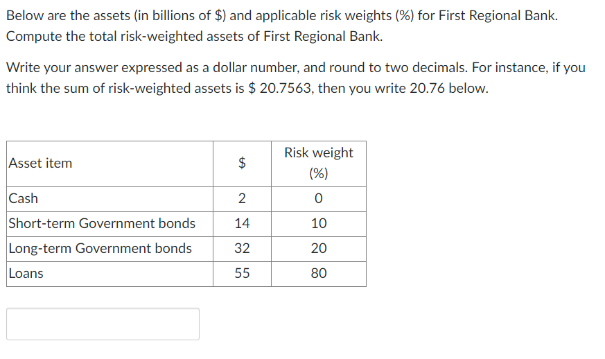 Solved Below are the assets (in billions of \$) and | Chegg.com
