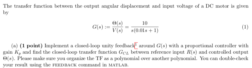 Solved The Transfer Function Between The Output Angular 