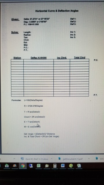 Solved Horizontal Curve & Deflection Angles Given Delta: | Chegg.com