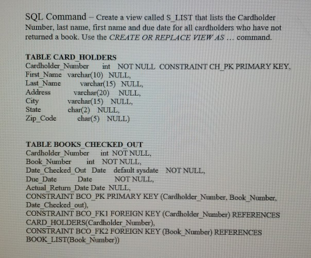 Solved SQL Command - Create a view called S LIST that lists | Chegg.com