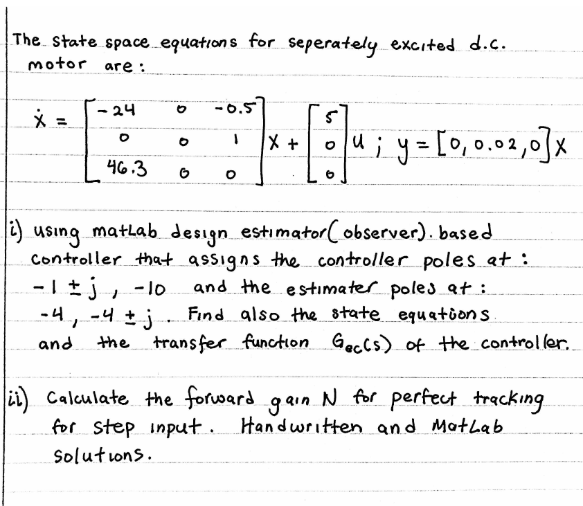 Solved The state space equations for Seperately excited d.c. | Chegg.com