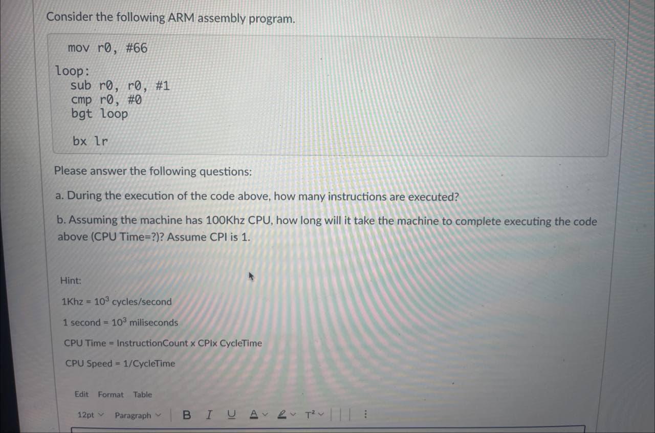 Solved Consider the following ARM assembly program. mov ro, | Chegg.com