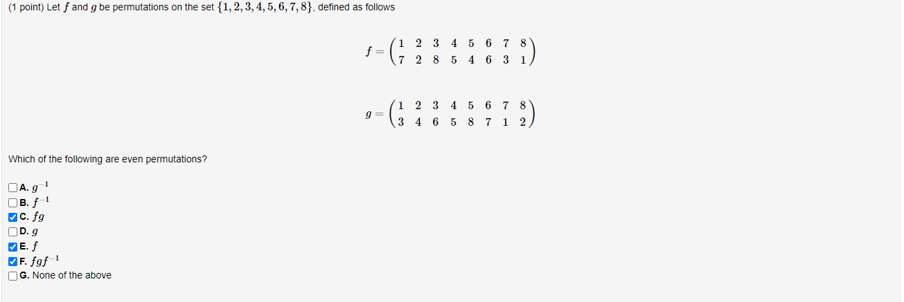 Solved (1 point) Let f be a permutation on the set | Chegg.com
