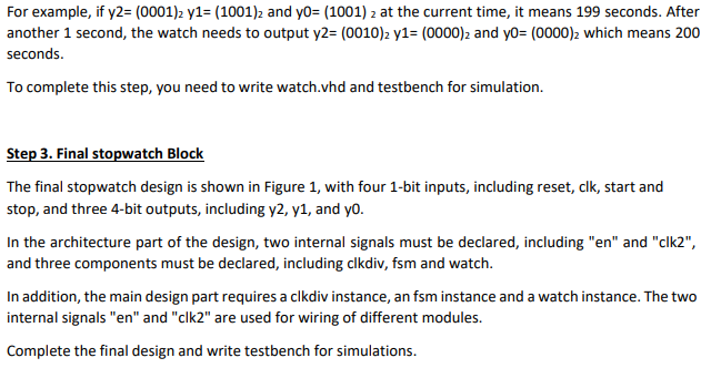 Part 4: Stopwatch Design This project is to design a | Chegg.com