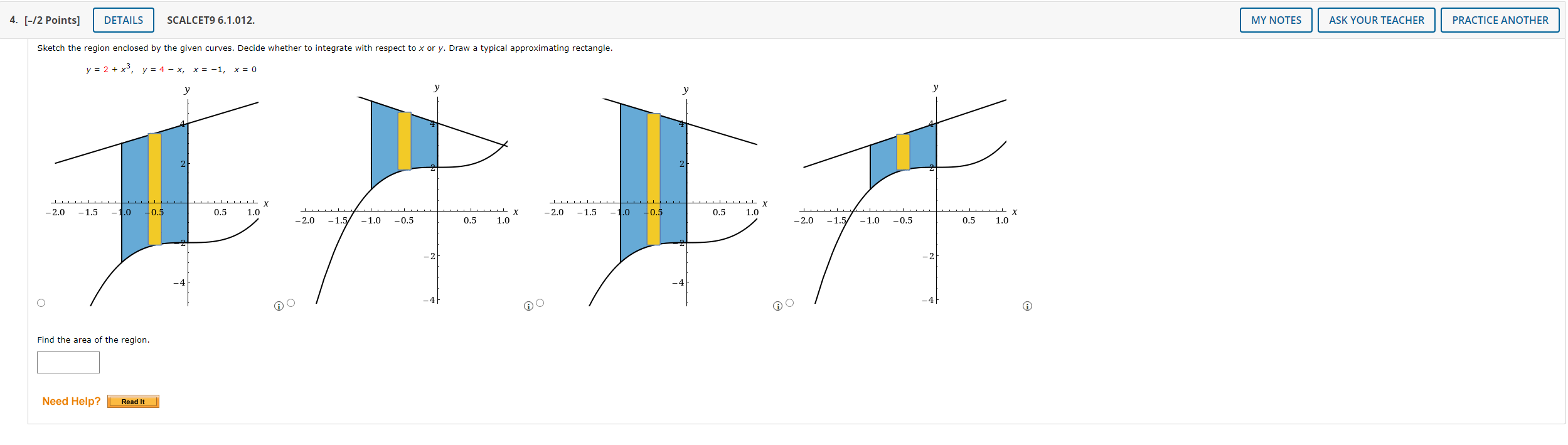 Solved PRACTICE ANOTHER Find the area of the region. Read It | Chegg.com