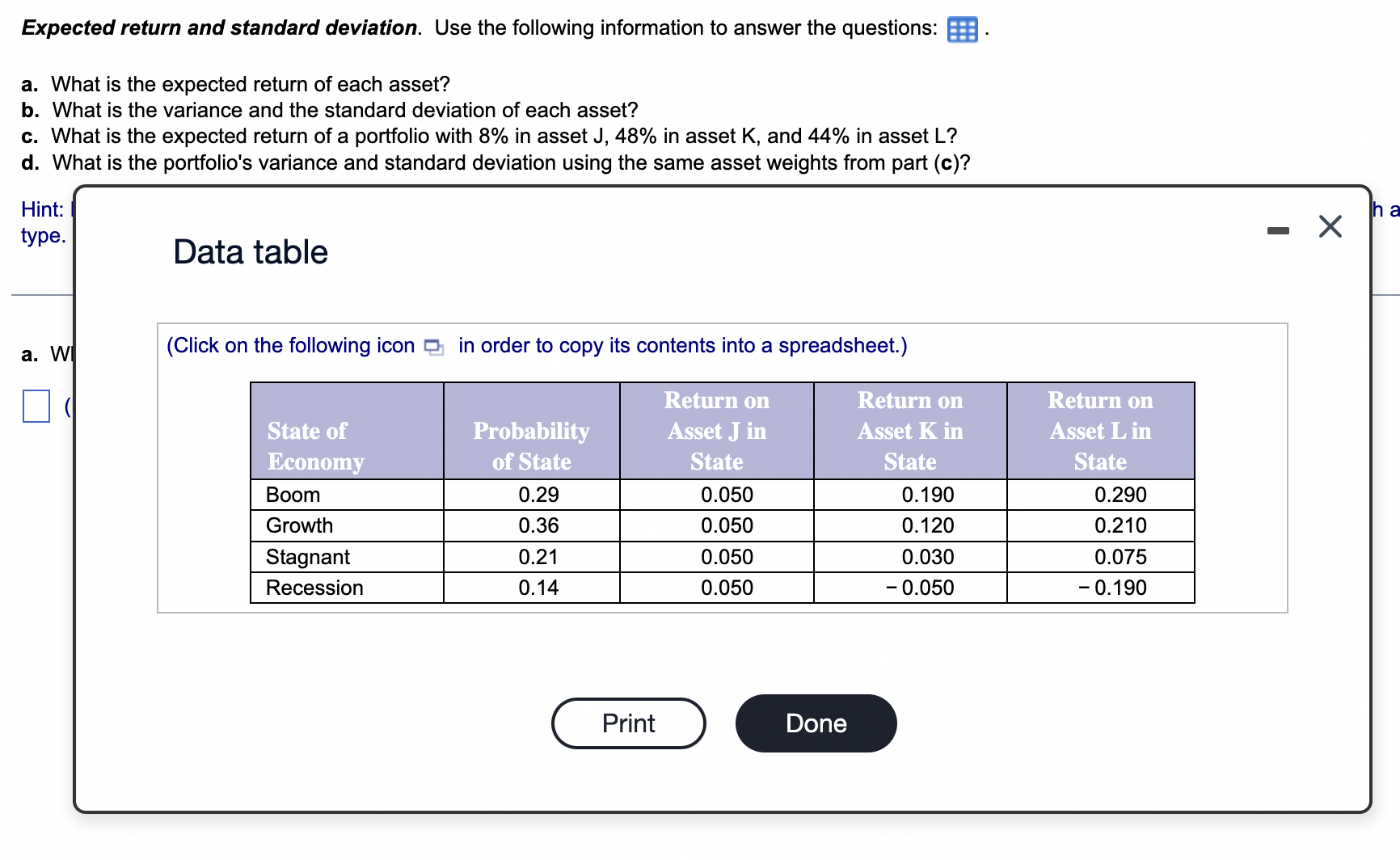 Solved Expected return and standard deviation. Use the | Chegg.com Solved Expected return and standard deviation. Use the | Chegg.com