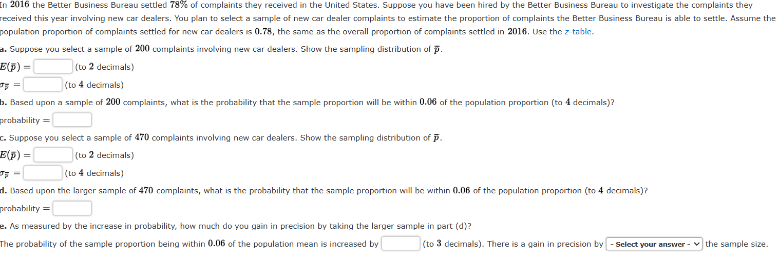 Solved population proportion of complaints settled for new | Chegg.com