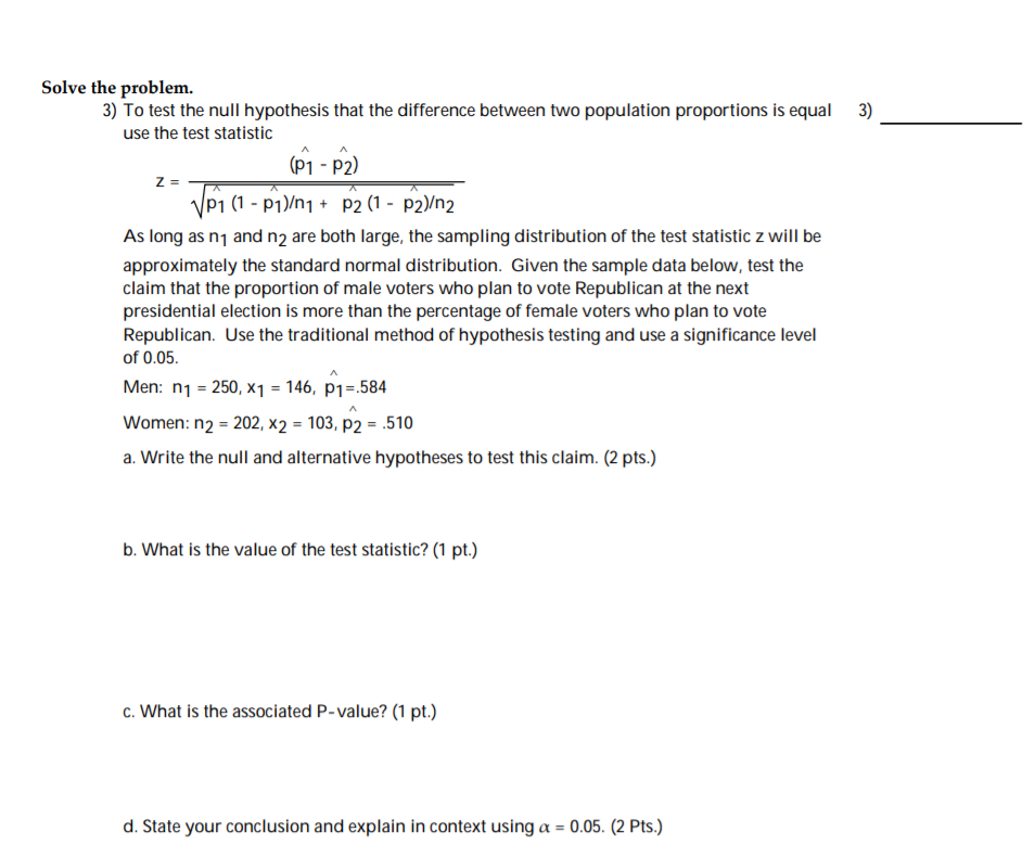 Solved Solve the problem. 3) To test the null hypothesis | Chegg.com