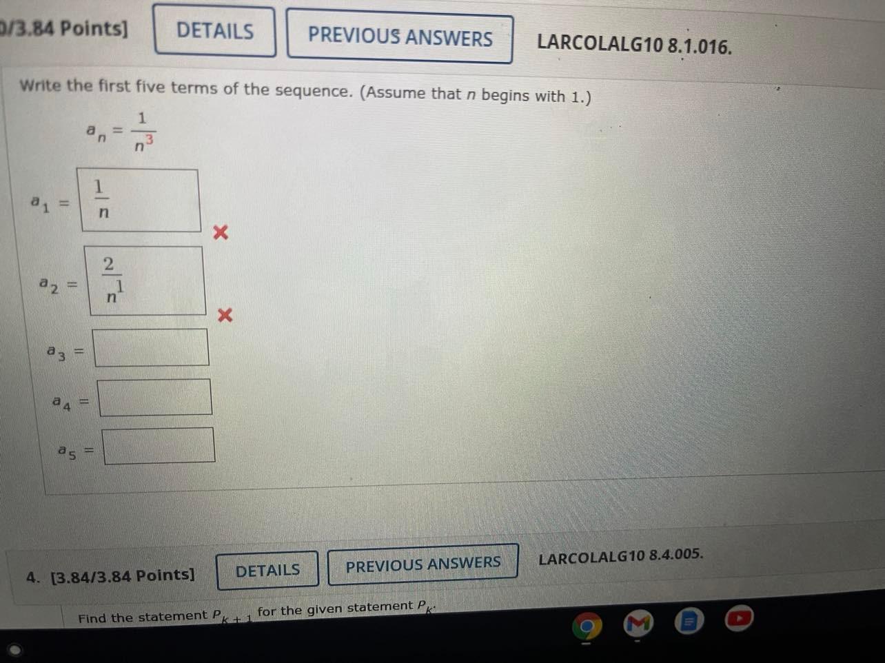 Solved D/3.84 Points] DETAILS PREVIOUS ANSWERS LARCOLALG10 | Chegg.com