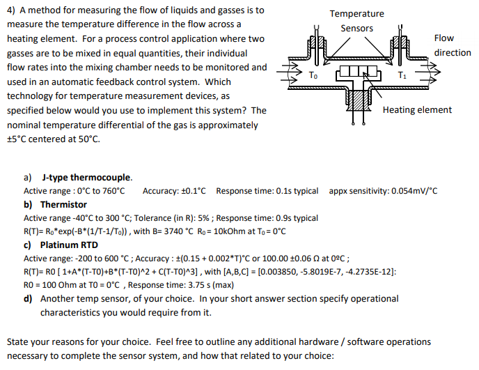 Solved Temperature Sensors Flow direction 4) A method for | Chegg.com