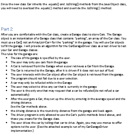 Solved I need just CarGarageDriver in Java please | Chegg.com