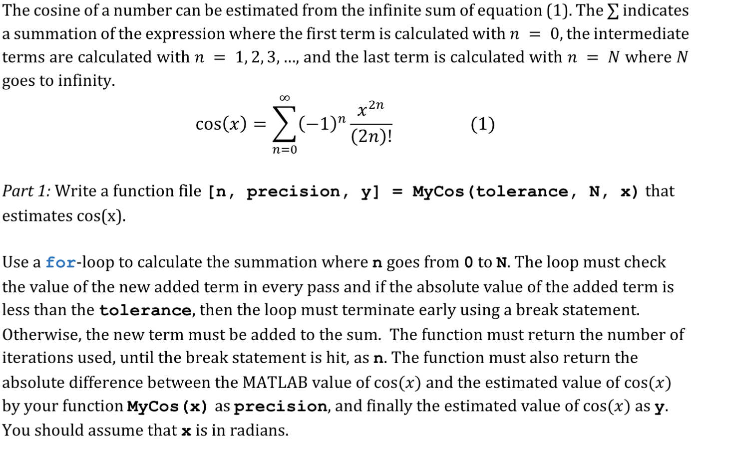 Solved The cosine of a number can be estimated from the | Chegg.com