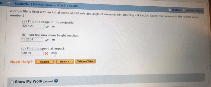 Solved A projectile is fired with an initial speed of 220 | Chegg.com