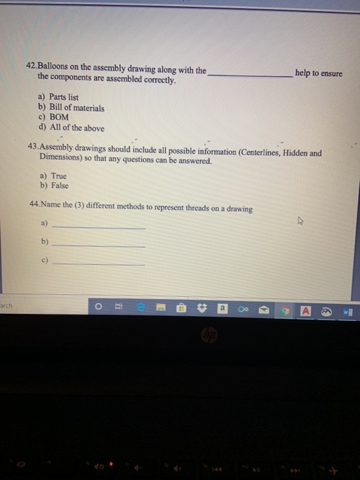 Solved 42.Balloons on the assembly drawing along with the | Chegg.com