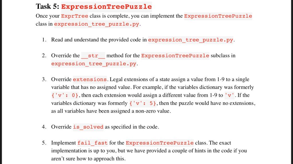 Solved Task 5: ExpressionTreePuzzle Once your ExprTree class | Chegg.com
