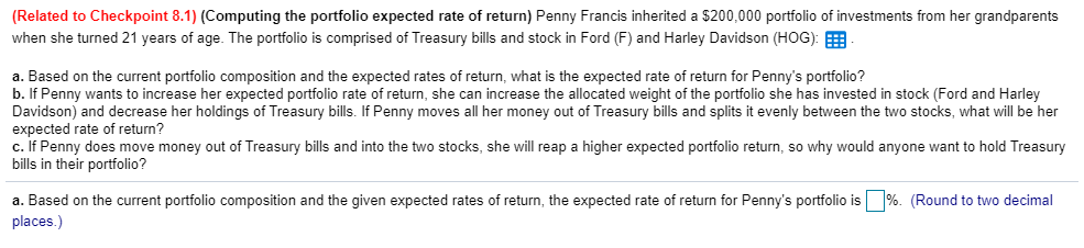 Solved (Computing the portfolio expected rate of return) | Chegg.com