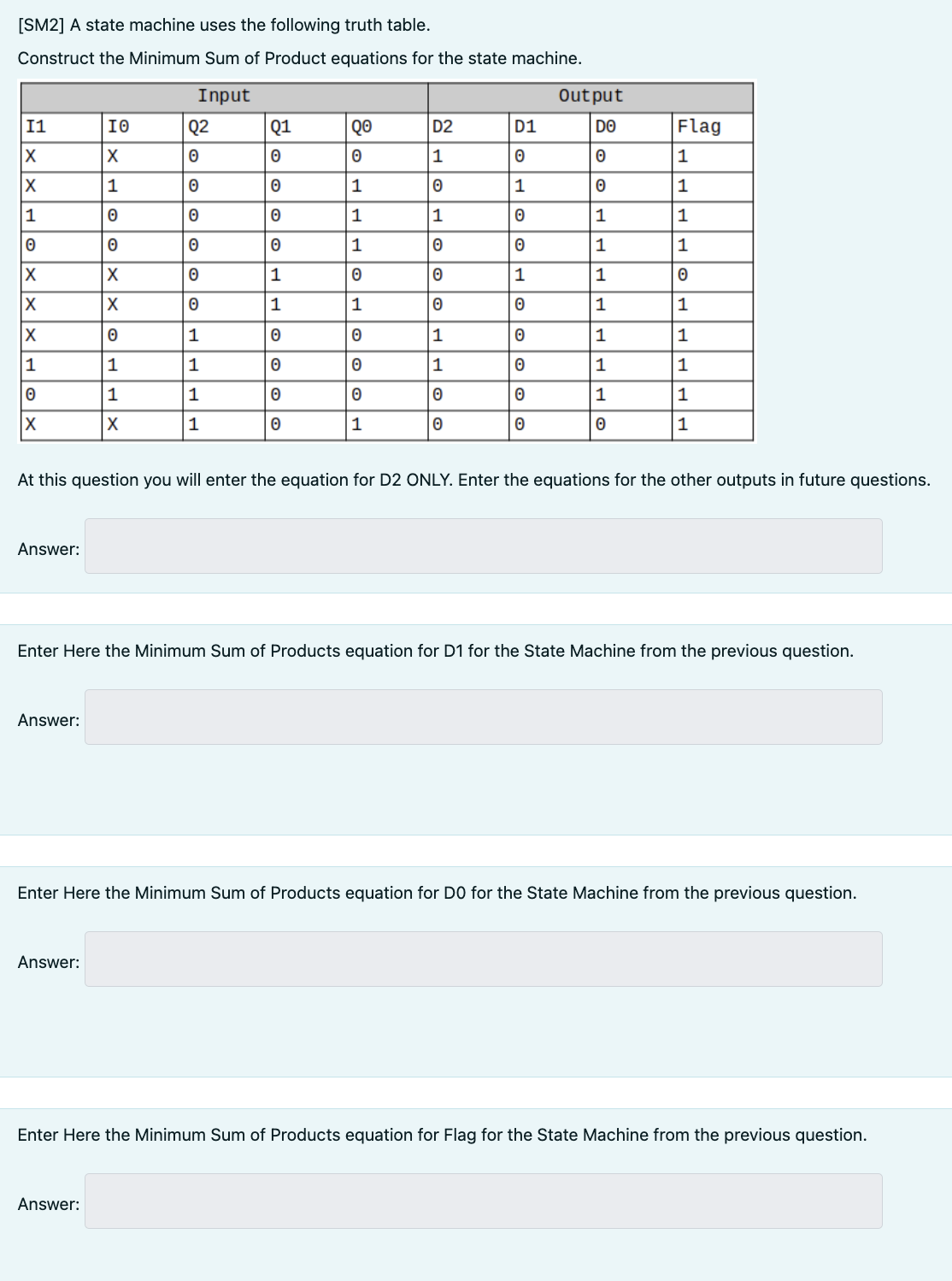 Solved [SM2] A state machine uses the following truth table. | Chegg.com