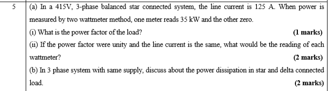 Solved (a) In a 415V, 3-phase balanced star connected | Chegg.com