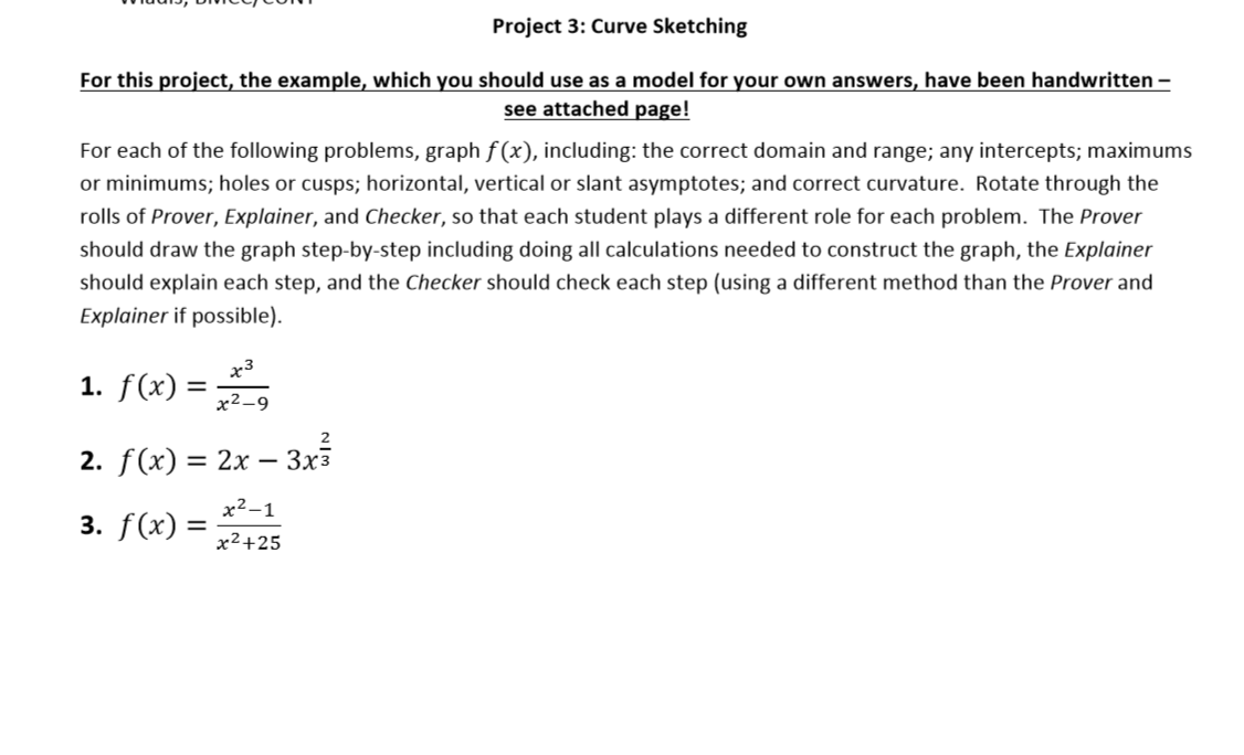 Solved Project 3: Curve Sketching For this project, the | Chegg.com