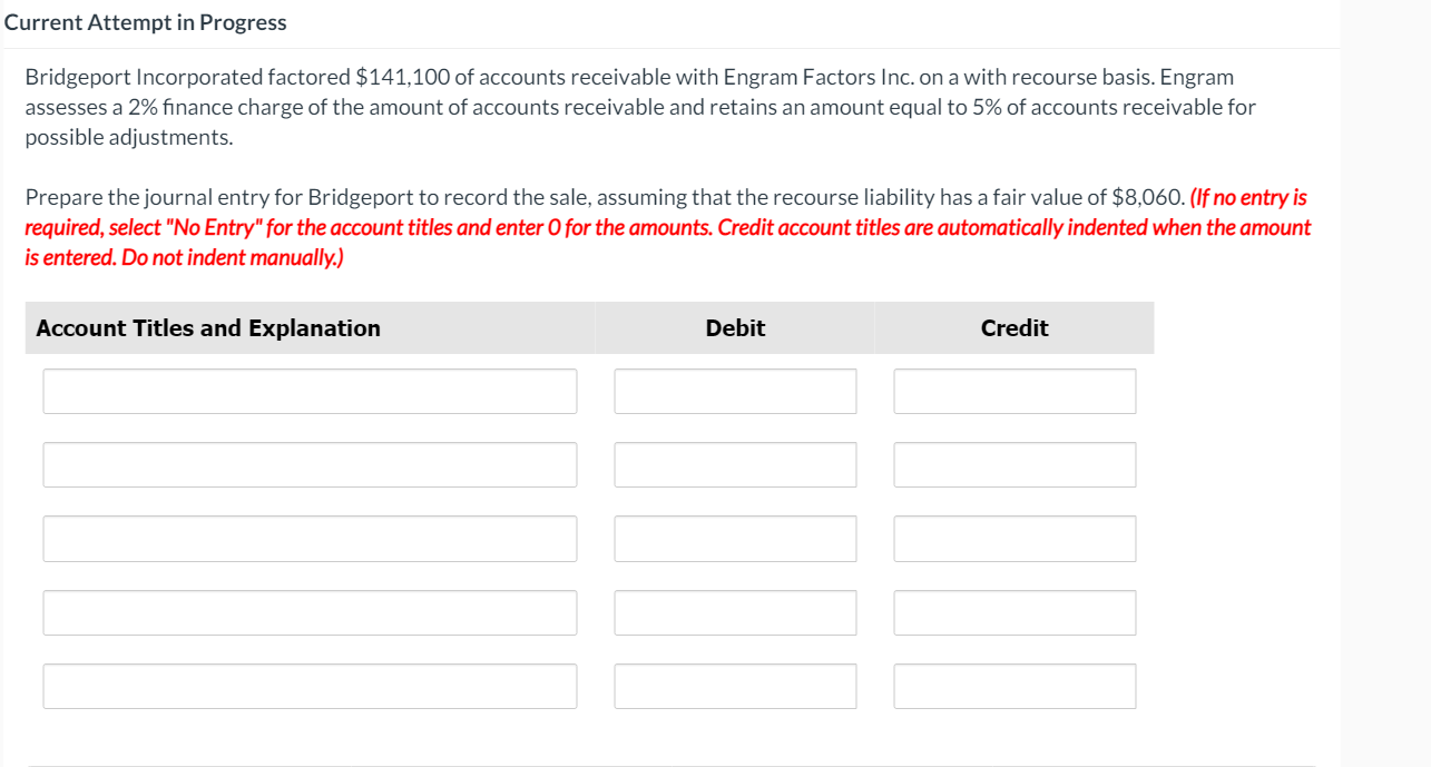 Solved Current Attempt in Progress Bridgeport Incorporated | Chegg.com