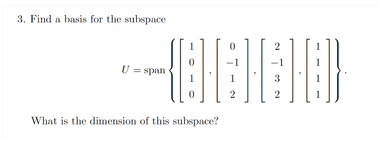 Solved 3. Find a basis for the subspace | Chegg.com