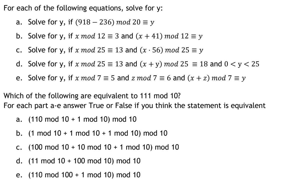 Solved For each of the following equations, solve for y: a. | Chegg.com