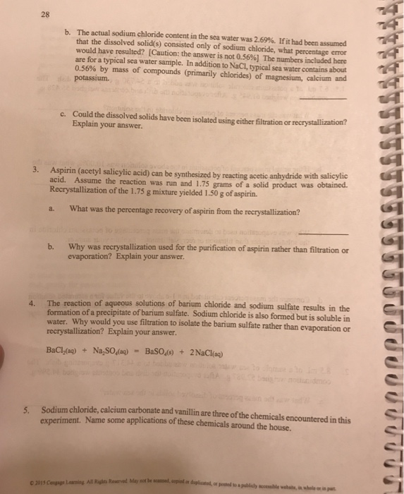 Solved 28 The actual sodium chloride content in the sea | Chegg.com