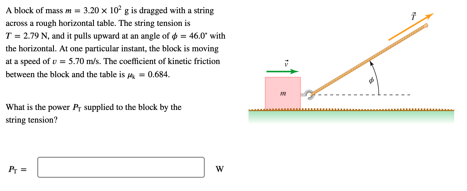 Solved Ť M A block of mass m = 3.20 x 102 g is dragged with | Chegg.com