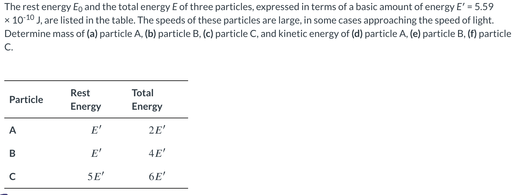 Solved The Rest Energy E0 And The Total Energy E Of Three